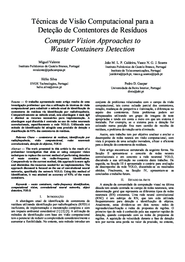 (PDF) Computer Vision Approaches to Waste Containers Detection