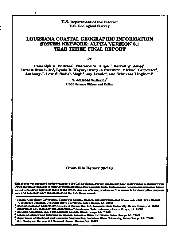 (PDF) Louisiana Coastal Geographic Information System Network; alpha ...