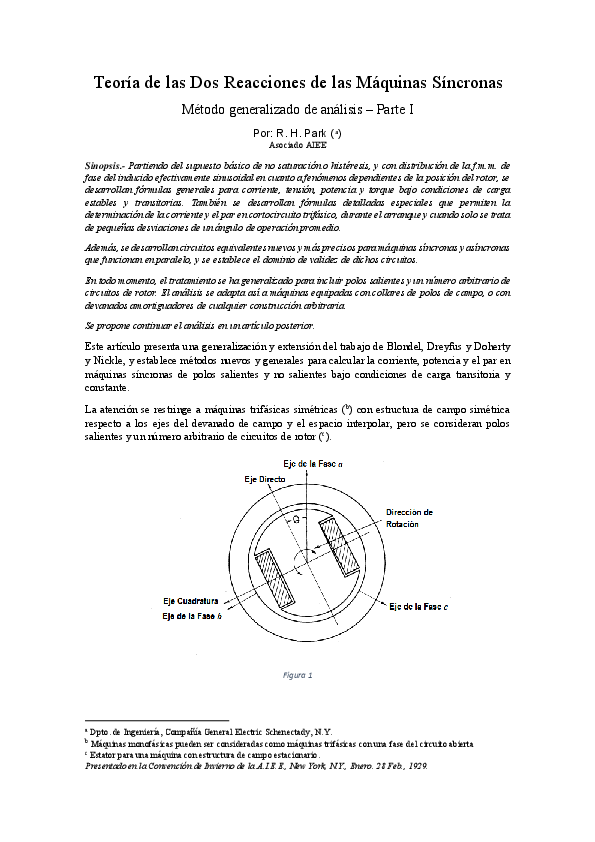 (PDF) Teoría de las Dos Reacciones de las Máquinas Síncronas Método generalizado de análisis ...