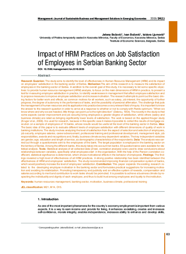 (PDF) Impact of HRM Practices on Job Satisfaction of Employees in ...