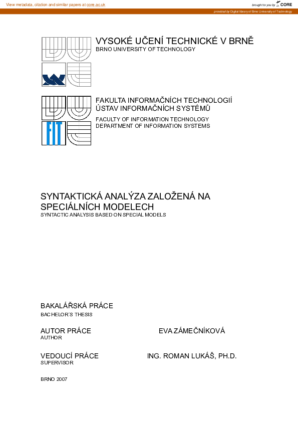 Pdf Syntactic Analysis Based On Special Models