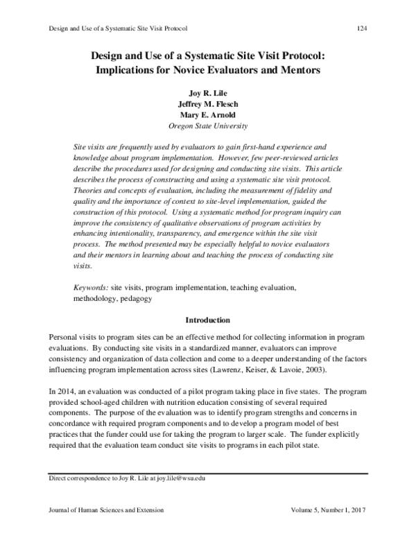 (PDF) Design and Use of a Systematic Site Visit Protocol: Implications ...