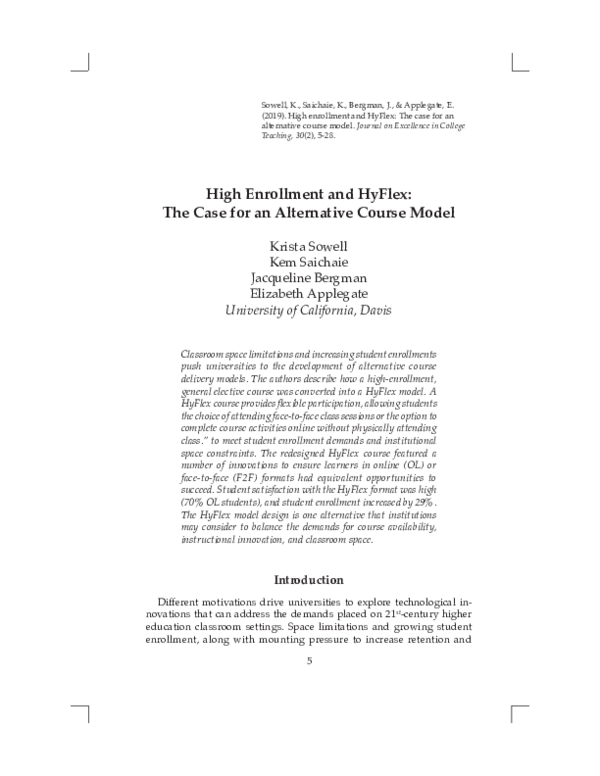 High Enrollment and HyFlex: The Case for an Alternative Course Model