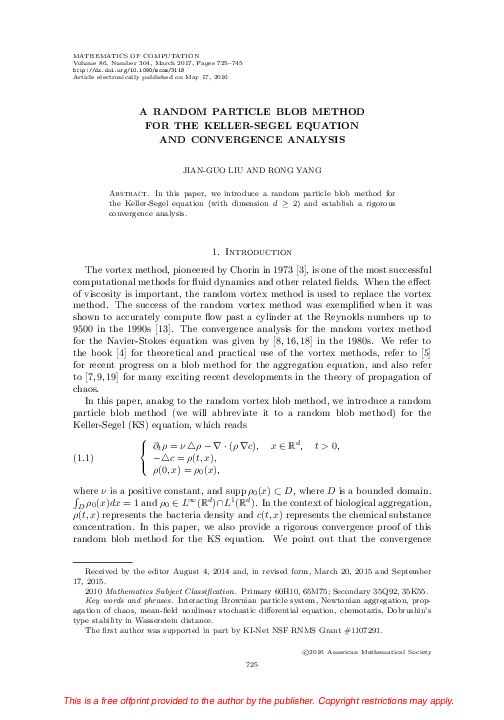 (PDF) A random particle blob method for the Keller-Segel equation and convergence analysis ...