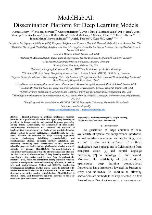 Pdf Modelhub Ai Dissemination Platform For Deep Learning Models Evin Ornek