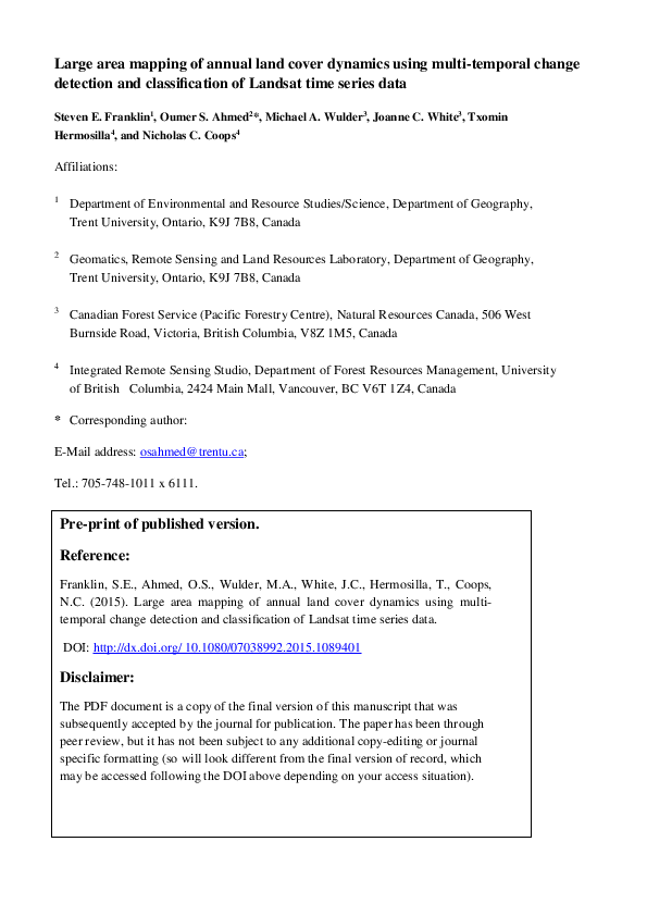 Pdf Large Area Mapping Of Annual Land Cover Dynamics Using
