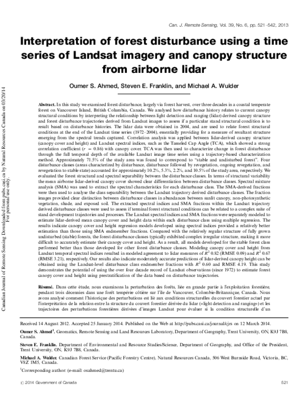 Pdf Interpretation Of Forest Disturbance Using A Time Series Of Landsat Imagery And Canopy