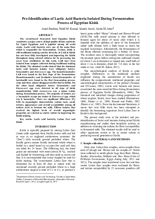 (PDF) Pre-Identification of Lactic Acid Bacteria Isolated During ...
