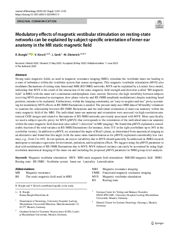 (PDF) Modulatory effects of magnetic vestibular stimulation on resting ...