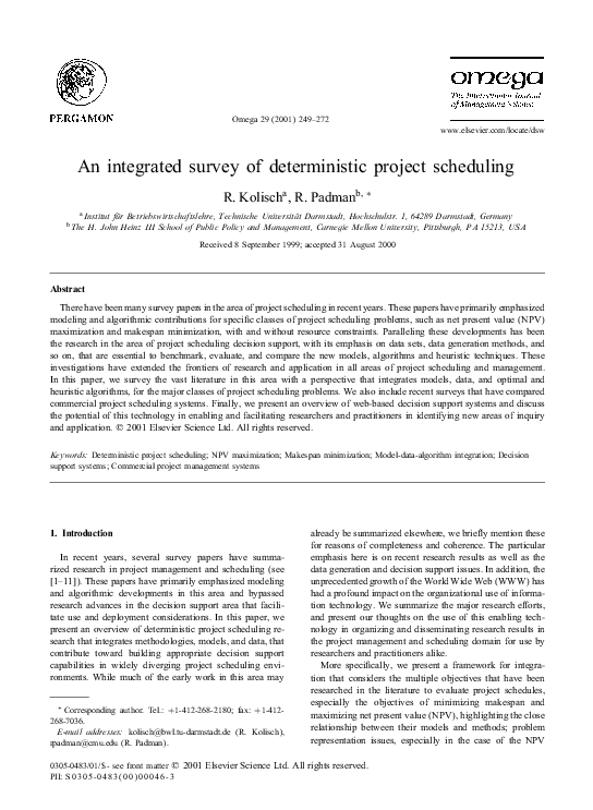 (PDF) An integrated survey of deterministic project scheduling