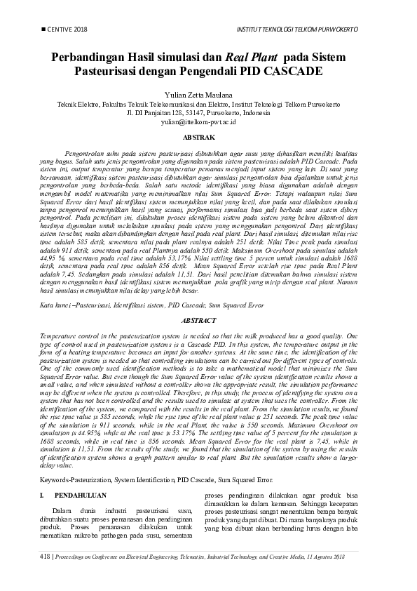 (PDF) Perbandingan Hasil simulasi dan Real Plant pada Sistem Pasteurisasi dengan Pengendali PID ...