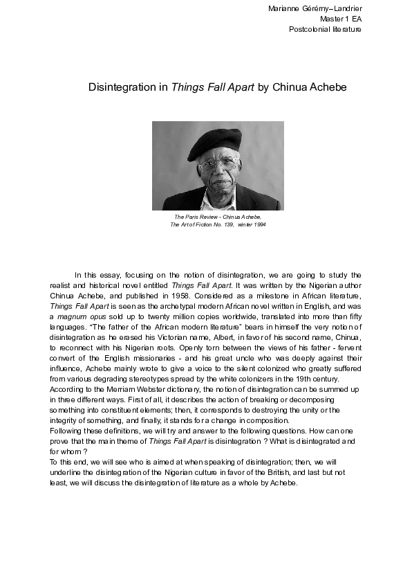 (PDF) Disintegration in Things Fall Apart by Chinua Achebe