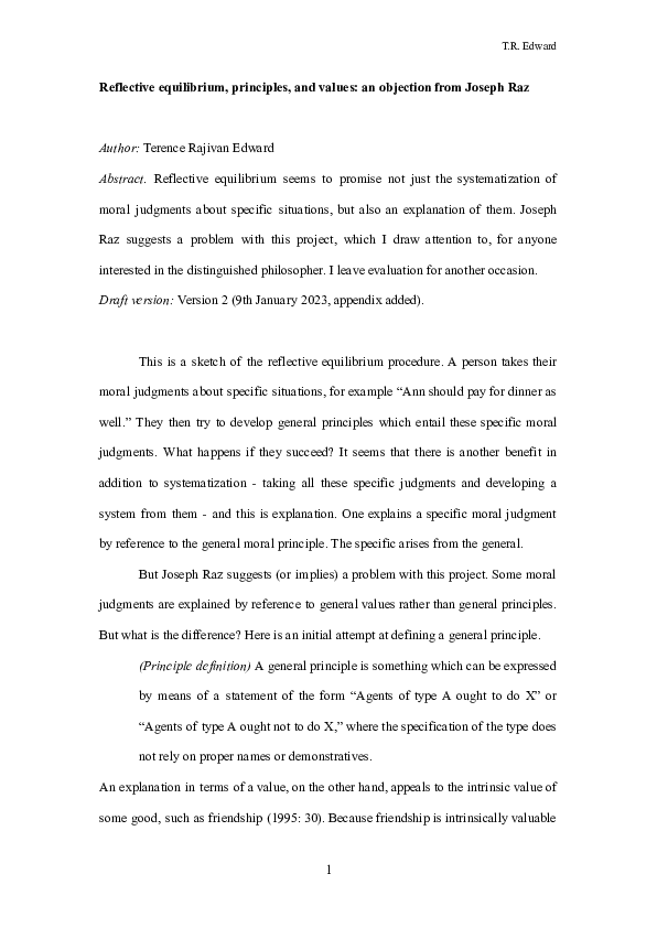 (PDF) Reflective equilibrium, principles, and values: an objection from ...