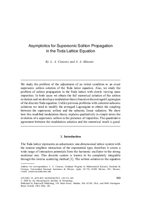(PDF) Asymptotics for Supersonic Soliton Propagation in the Toda Lattice Equation | LUIS ANDRES ...