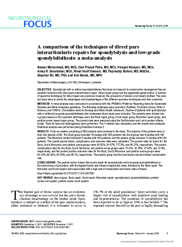 (PDF) A comparison of the techniques of direct pars interarticularis ...