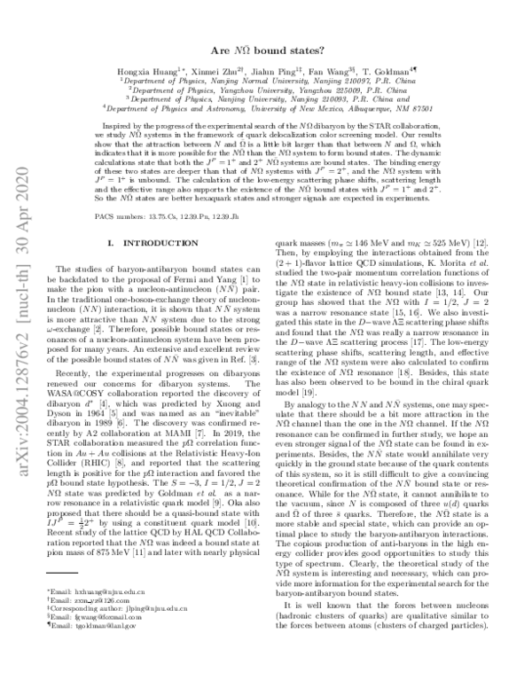 (PDF) Are $N\bar\Omega$ bound states?