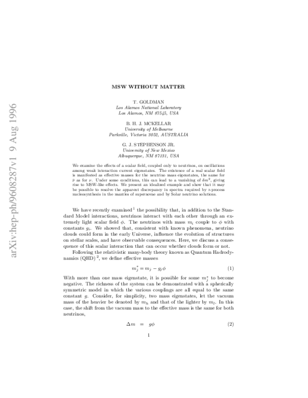 (PDF) MSW Without Matter