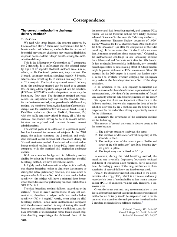 (PDF) The correct methacholine challenge delivery method?