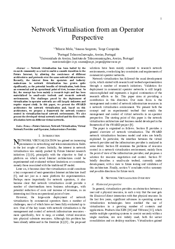 (PDF) Network virtualisation from an operator perspective