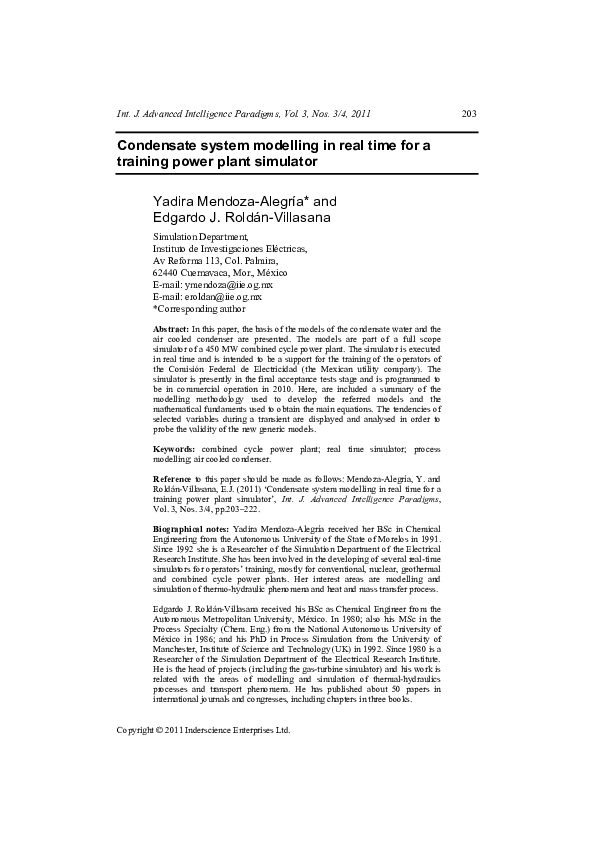 (PDF) Condensate system modelling in real time for a training power plant simulator