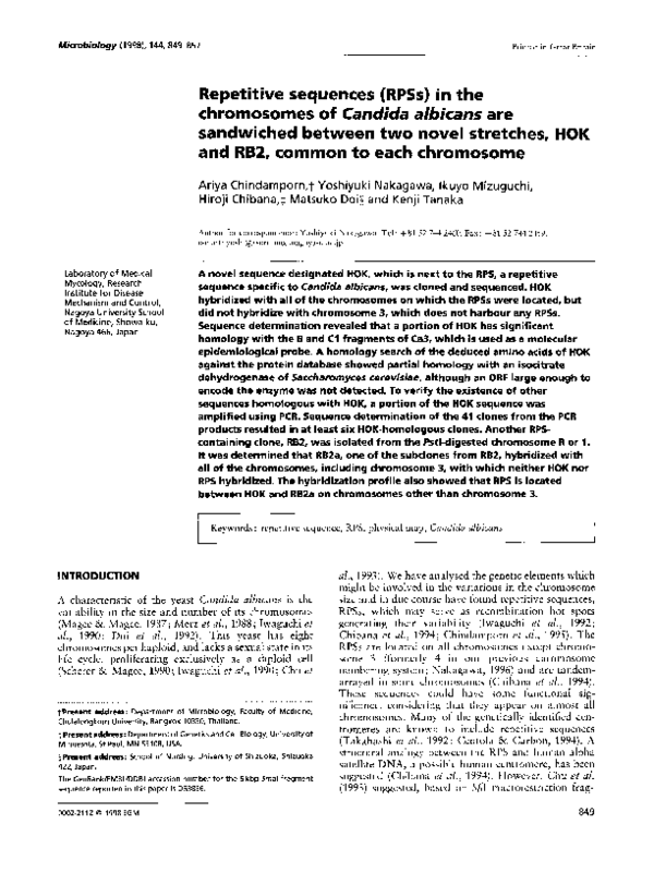 (PDF) Repetitive sequences (RPSs) in the chromosomes of Candida albicans are sandwiched between ...
