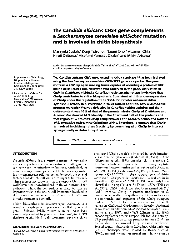 (PDF) The Candida albicans CHS4 gene complements a Saccharomyces ...
