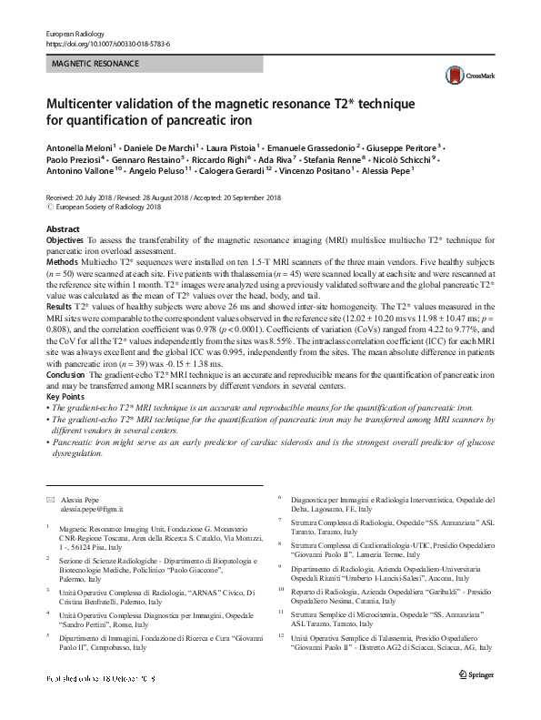 (PDF) Multicenter validation of the magnetic resonance t2* technique ...
