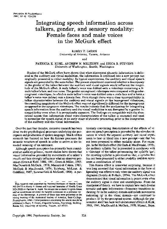 (PDF) Integrating speech information across talkers, gender, and ...