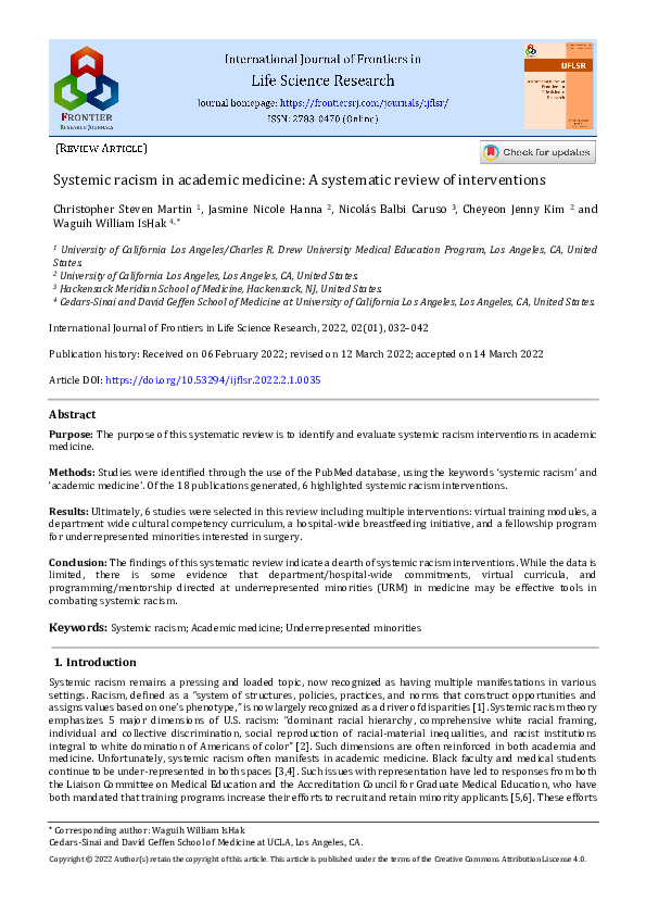 (PDF) Systemic racism in academic medicine: A systematic review of ...