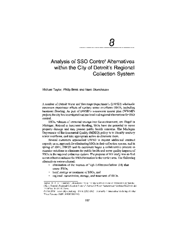(PDF) Analysis of SSO Control Alternatives within the City of Detroit's ...