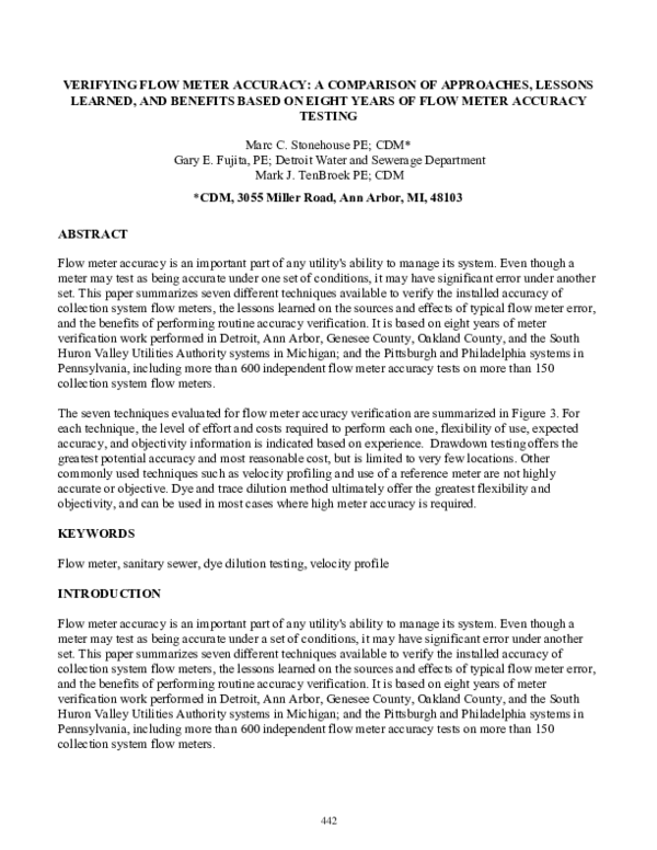(PDF) Verifying Flow Meter Accuracy: A Comparison of Approaches ...