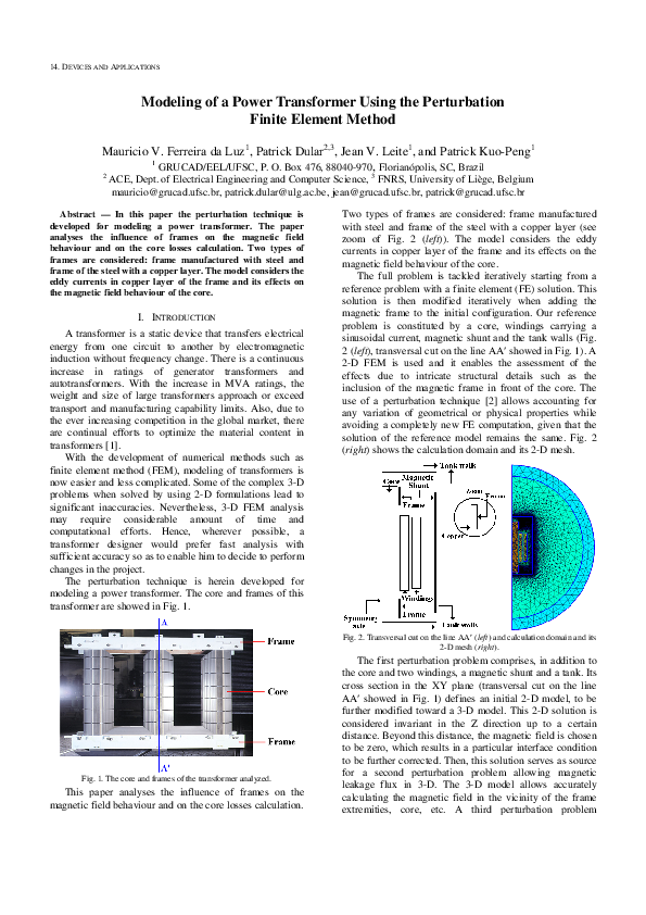 Pdf Modeling Of A Power Transformer Using The Perturbation Finite