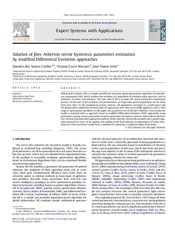 (PDF) Solution of Jiles–Atherton vector hysteresis parameters estimation by modified ...