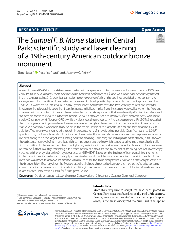 (PDF) The Samuel F. B. Morse statue in Central Park: scientific study ...