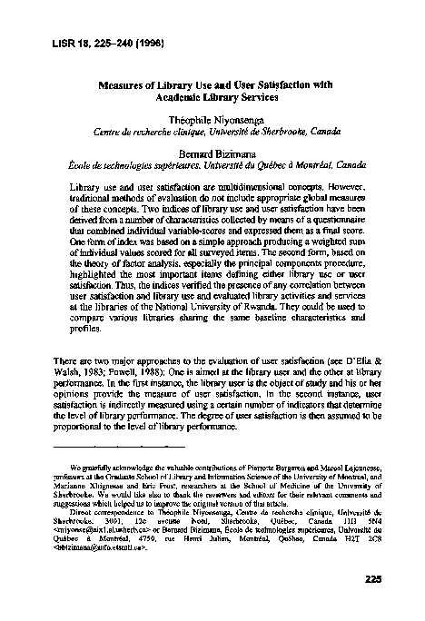 (PDF) Measures of library use and user satisfaction with academic library services