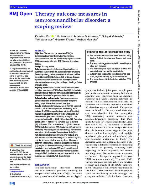 (PDF) Therapy outcome measures in temporomandibular disorder: a scoping ...