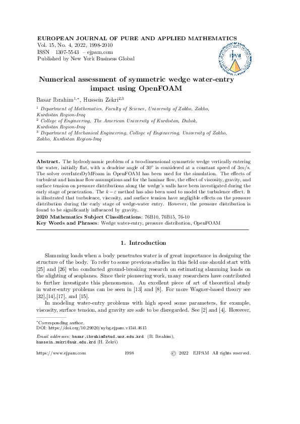 (PDF) Numerical Assessment of Symmetric Wedge Water-entry Impact Using ...