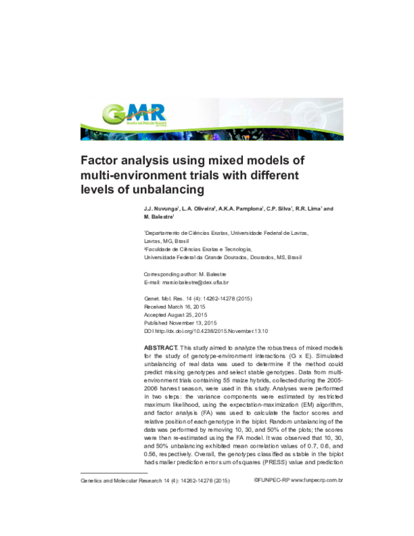 (PDF) Factor analysis using mixed models of multi-environment trials with different levels of ...