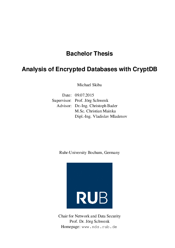 (PDF) Analysis of Encrypted Databases with CryptDB