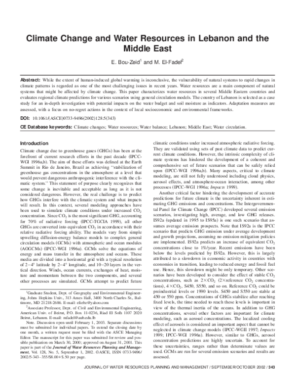 (PDF) Climate Change and Water Resources in Lebanon and the Middle East