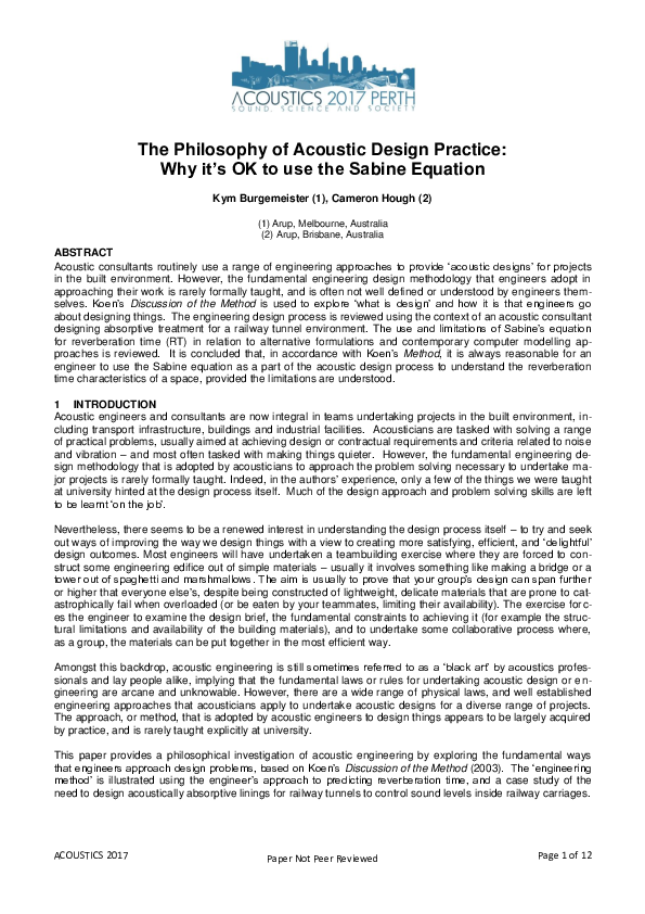 (PDF) The philosophy of acoustic design practice: why it's OK to use ...