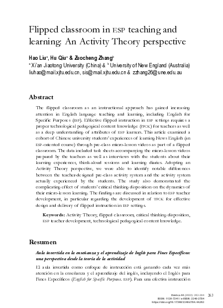(PDF) Flipped classroom in ESP teaching and learning: An Activity Theory perspective