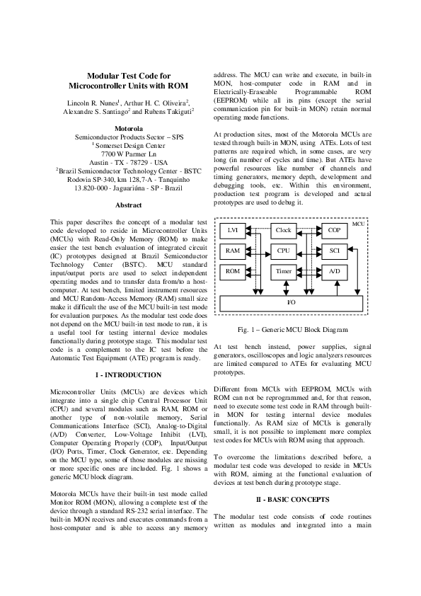 (PDF) Modular Test Code for Microcontroller Units with ROM