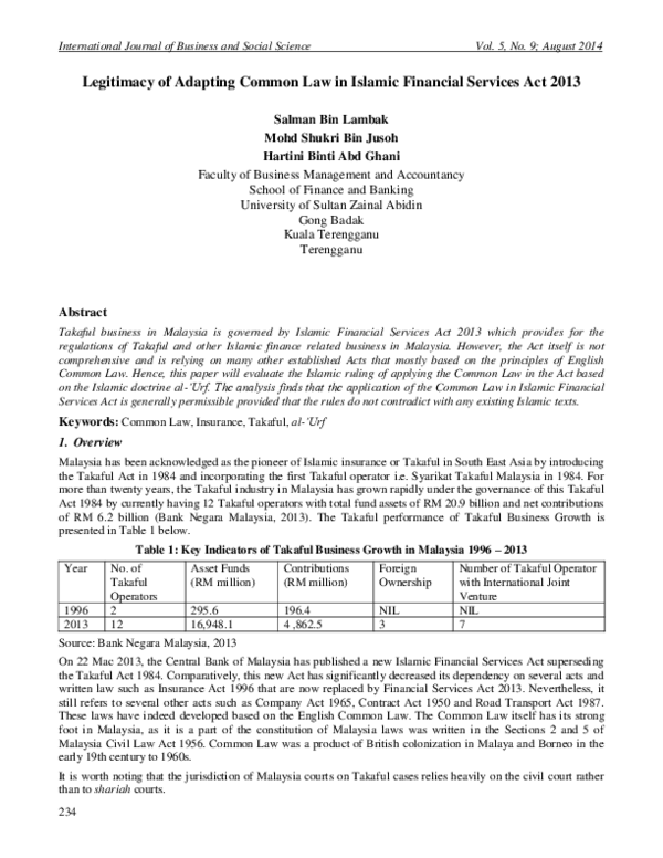 (PDF) Legitimacy of Adapting Common Law in Islamic Financial Services ...