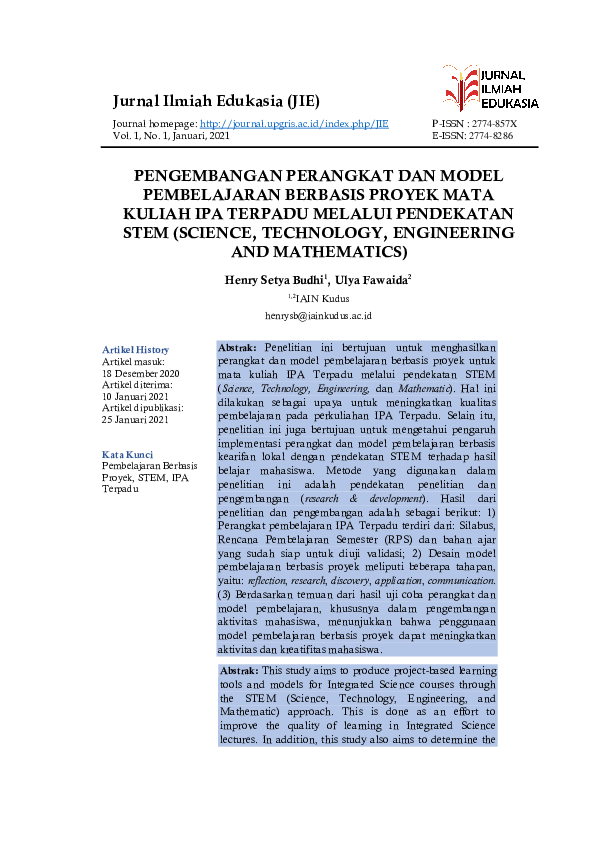 (PDF) Pengembangan Perangkat Dan Model Pembelajaran Berbasis Proyek Mata Kuliah Ipa Terpadu ...