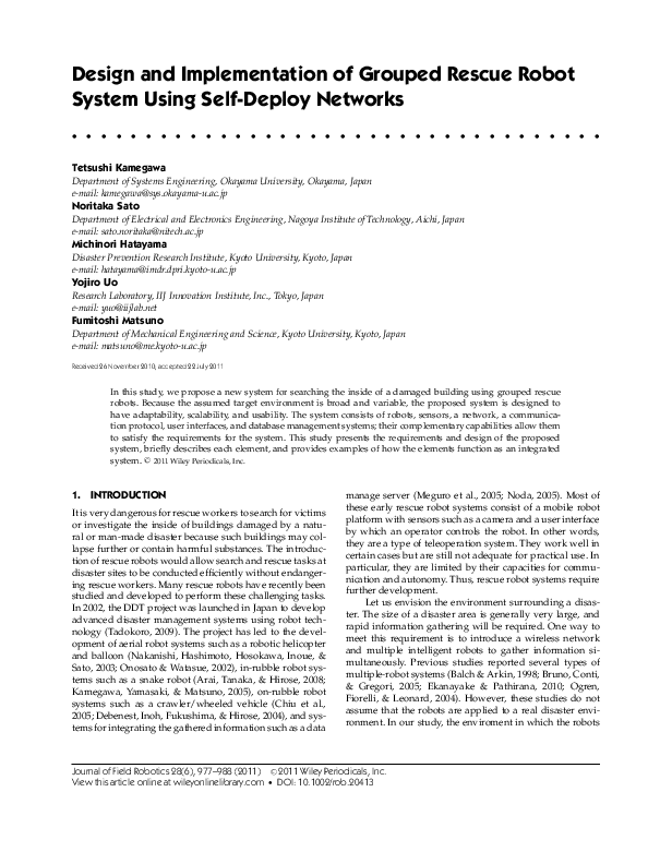 Pdf Design And Implementation Of Grouped Rescue Robot System Using