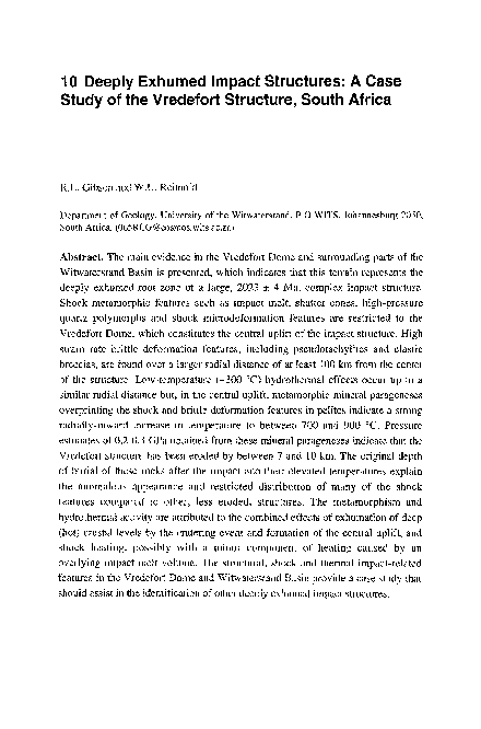 (PDF) Deeply exhumed impact structures: A case study of the Vredefort ...