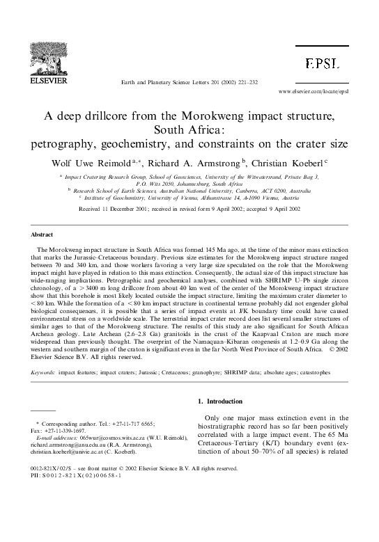 (PDF) A deep drillcore from the Morokweng impact structure, South ...