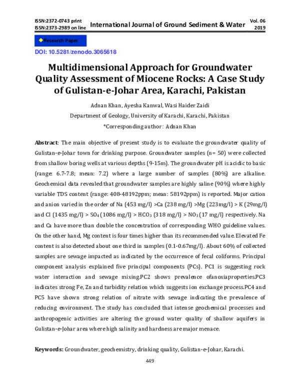 (PDF) Multidimensional Approach for Groundwater Quality Assessment of Miocene Rocks: A Case ...