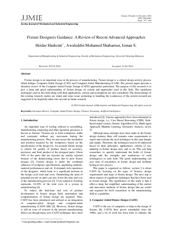 (PDF) Fixture Designers Guidance: A Review of Recent Advanced Approaches